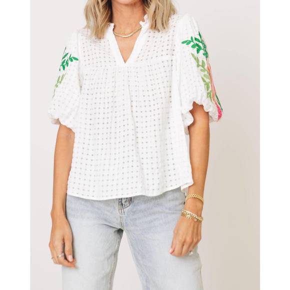 THML | Tops | New Thml Garden Party Embroidered Puff Sleeve Top In ...